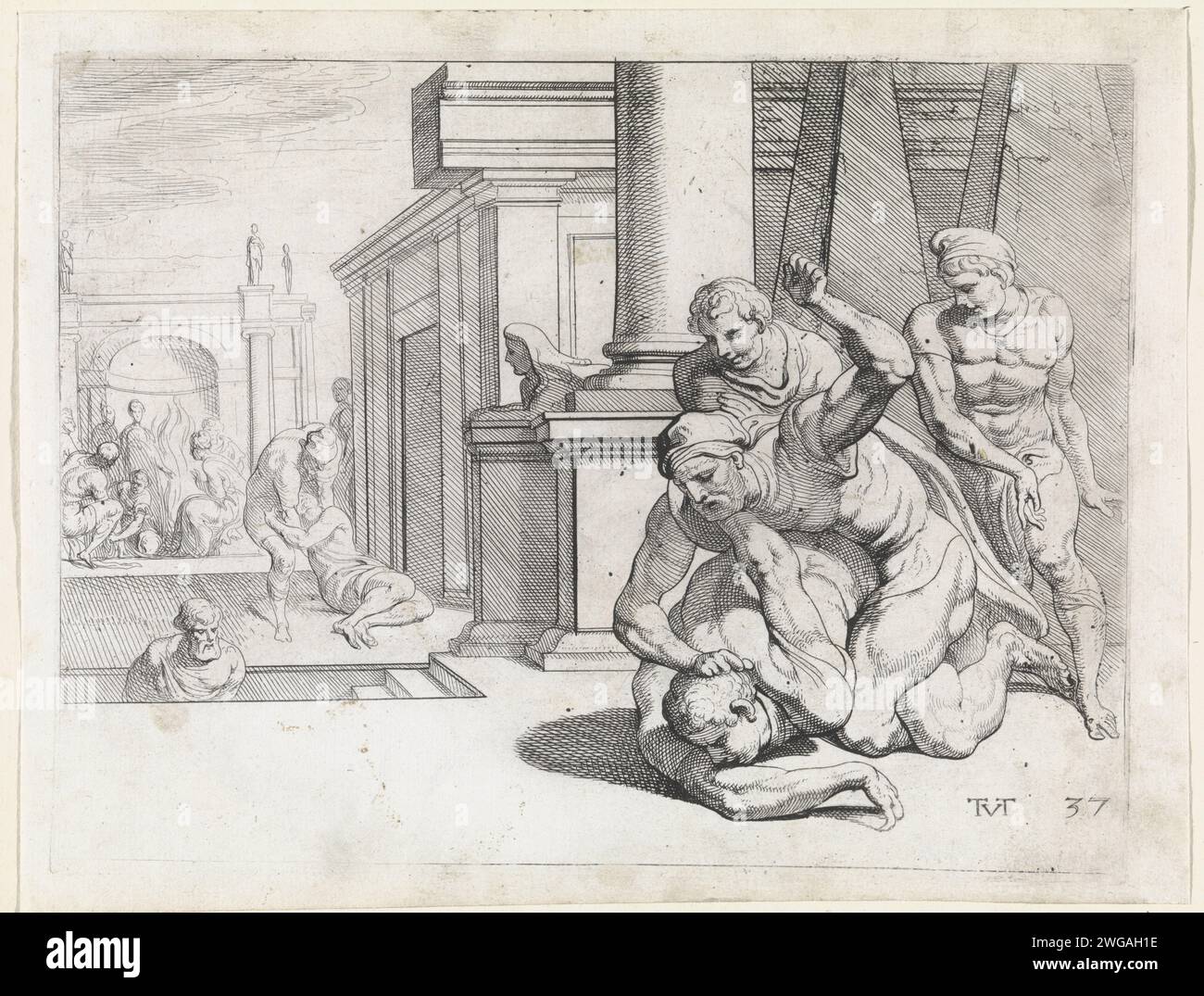 Fight between Odysseus and Irus, Theodoor van Thulden, After Francesco ...