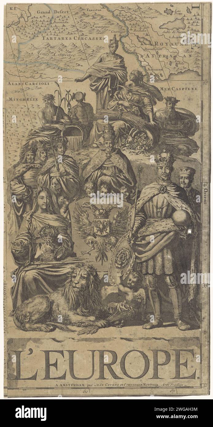 Vignette for a map of Europe with rulers and personifications, Jan ...