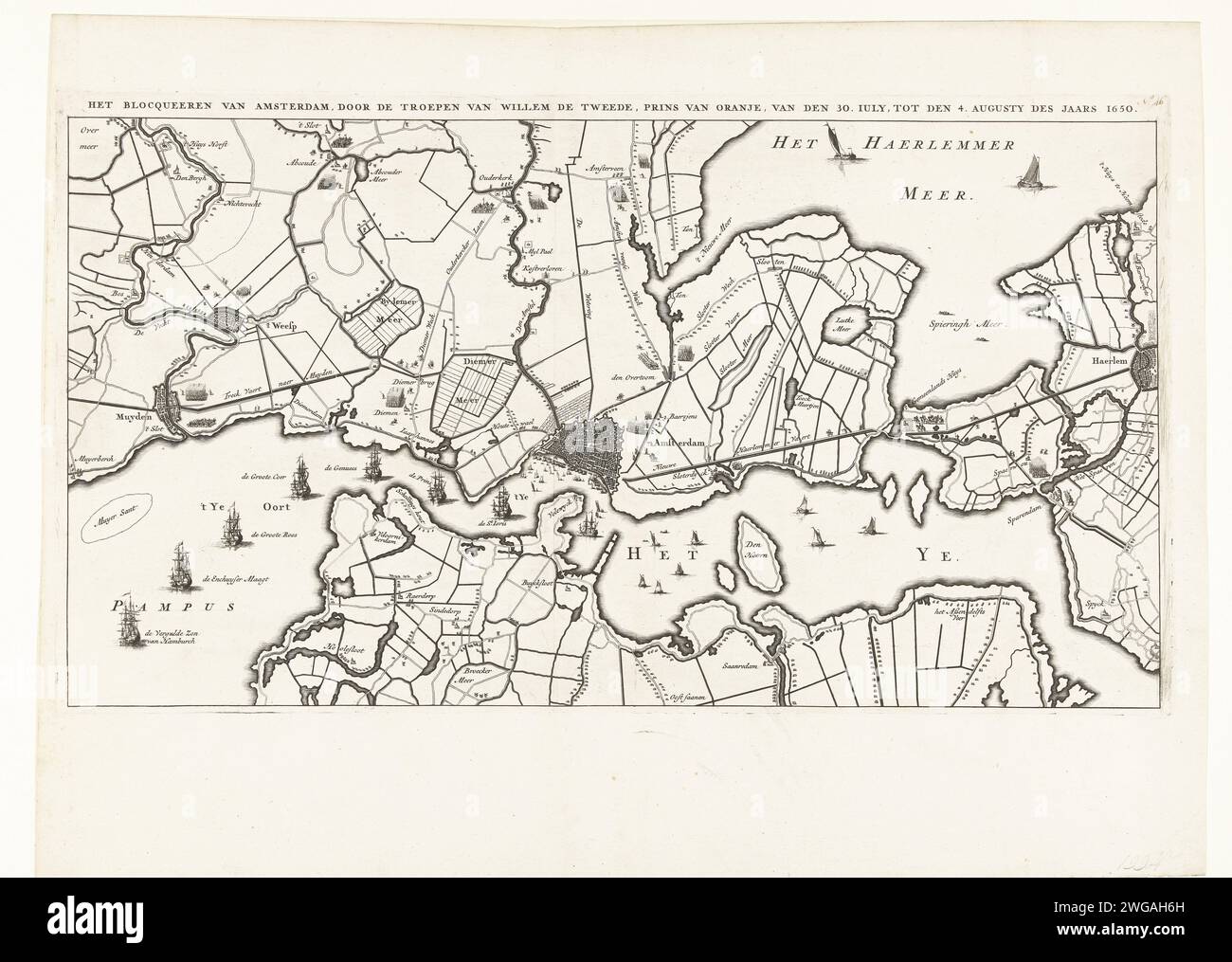 Map of the Blockade of Amsterdam by the troops of Willem II, 1650, 1728 ...