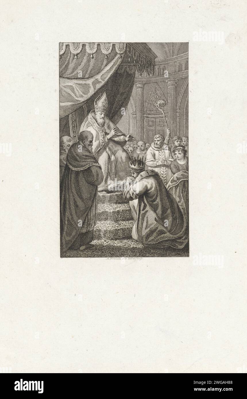 Emperor Justinian kisses the feet of the Pope, Reinier Vinkeles (I ...