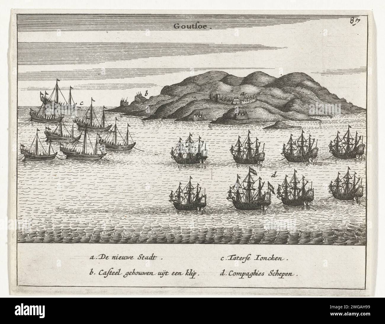 Fleet at Goutsoe (China), 1663, 1670 print The Dutch fleet near the ...