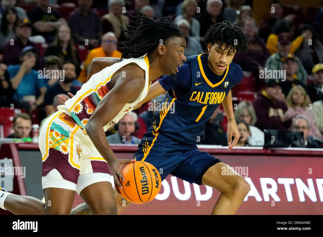 Arizona State guard Kamari Lands dribbles the ball against California ...