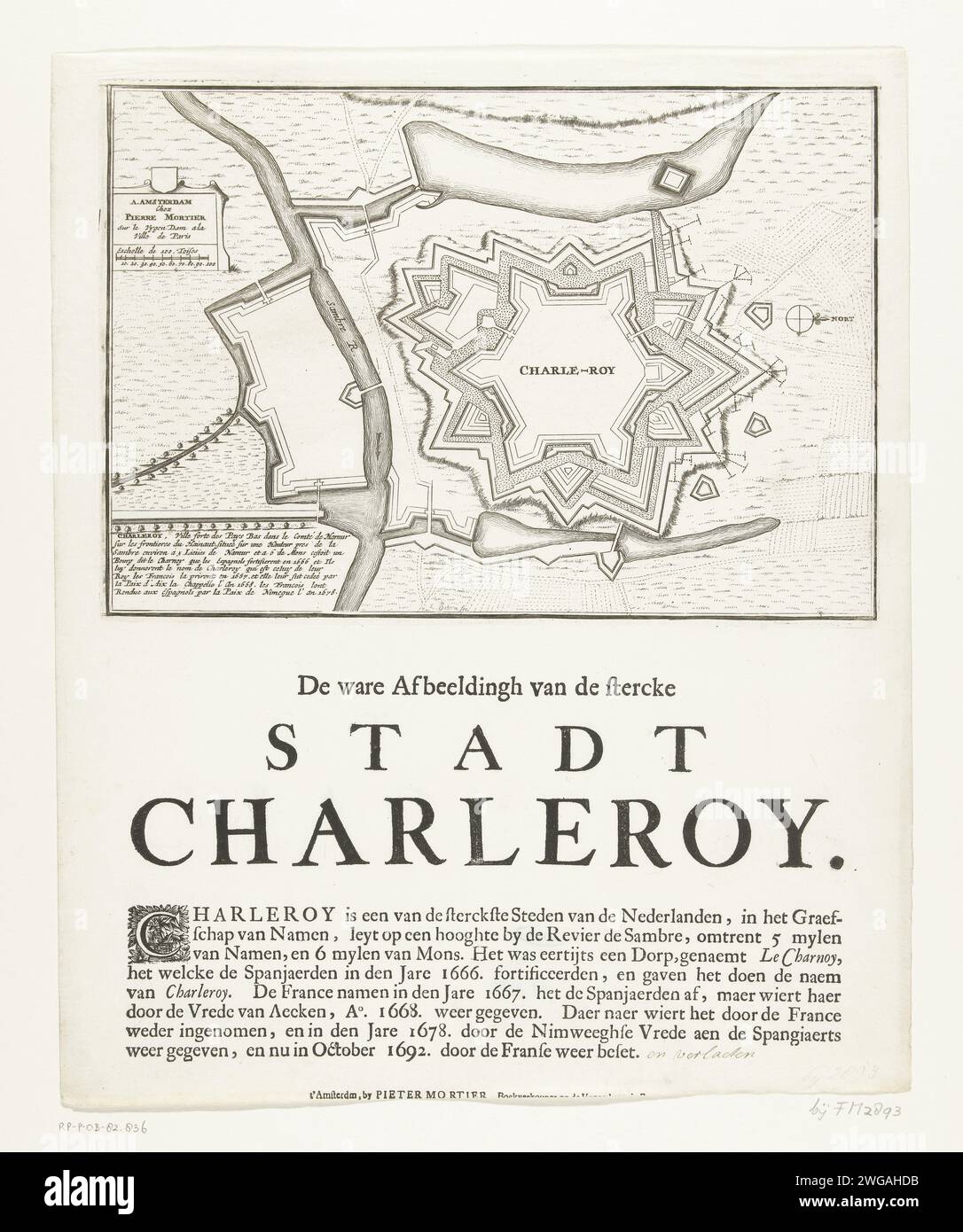 Map of Charleroi, captured by the French in 1693, 1693 print Map with a ...