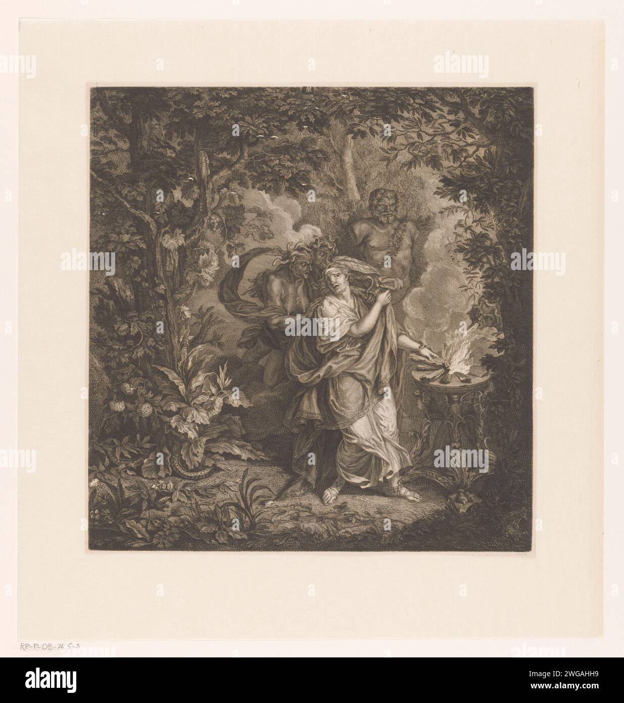 Mythological scene with an offering queen in a forest, possibly althaea ...