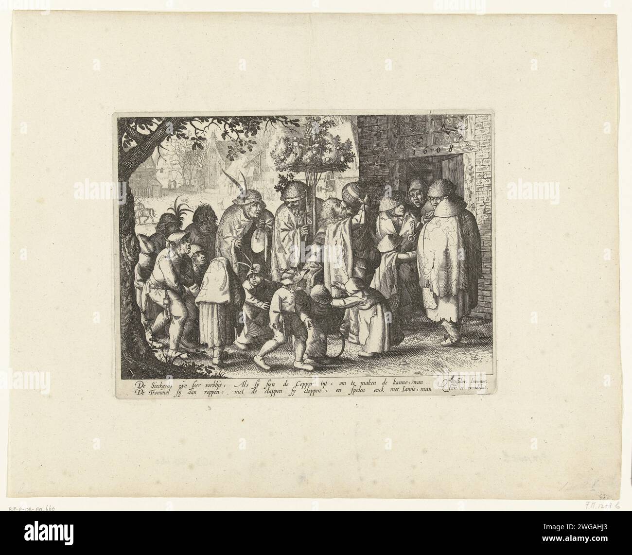 Procession of lepers in a village, ca. 1608, 1608 print The annual ...
