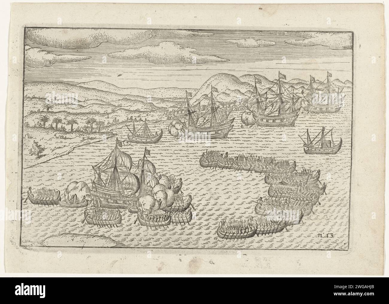 Fighting in the Bay of Bantam, 1596, 1646 print Fighting with Javanese ...
