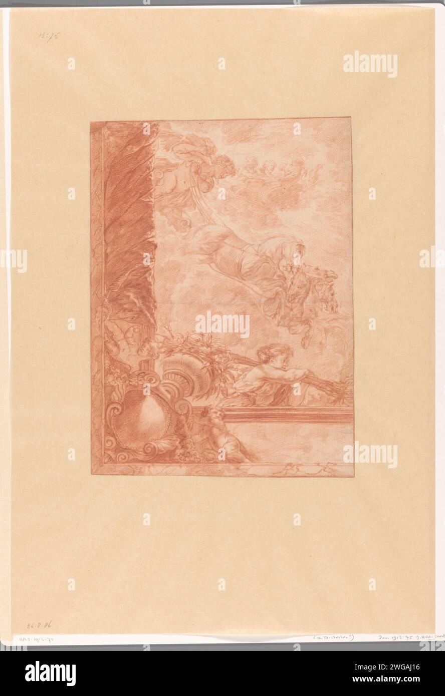 Ceiling corner with Apollo in his solar car, Jan Hoogsaat, 1664 - 1730 ...