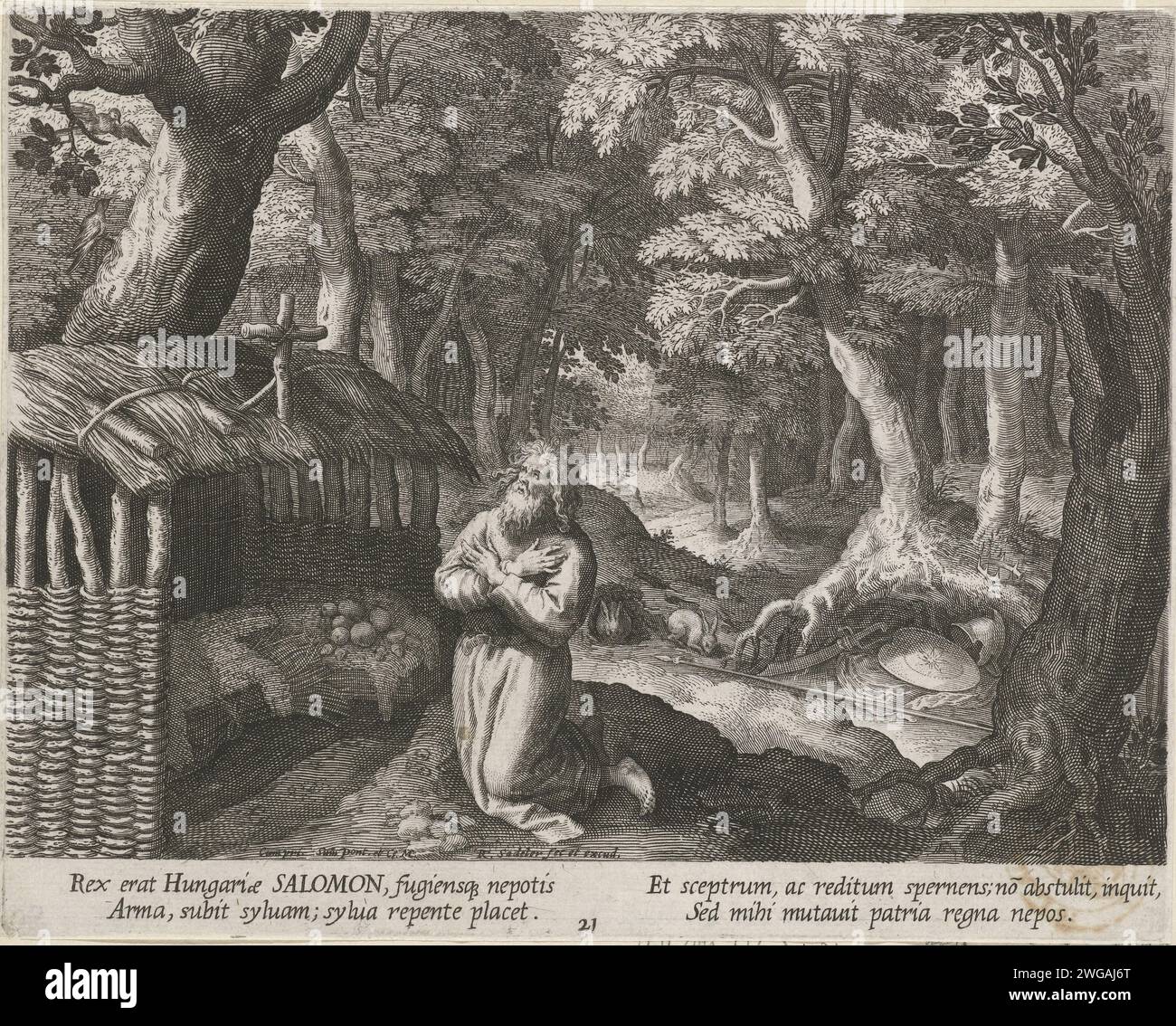 Holy Solomon as a recluse, Raphaël Sadeler (I), After Maerten de Vos ...
