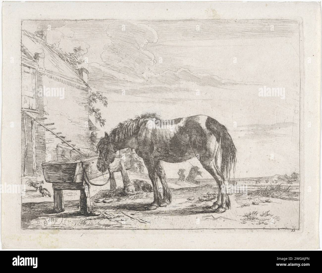 Horse -tied horse, Dirk Stoop, 1651 - 1706 print A horse is tied to a ...