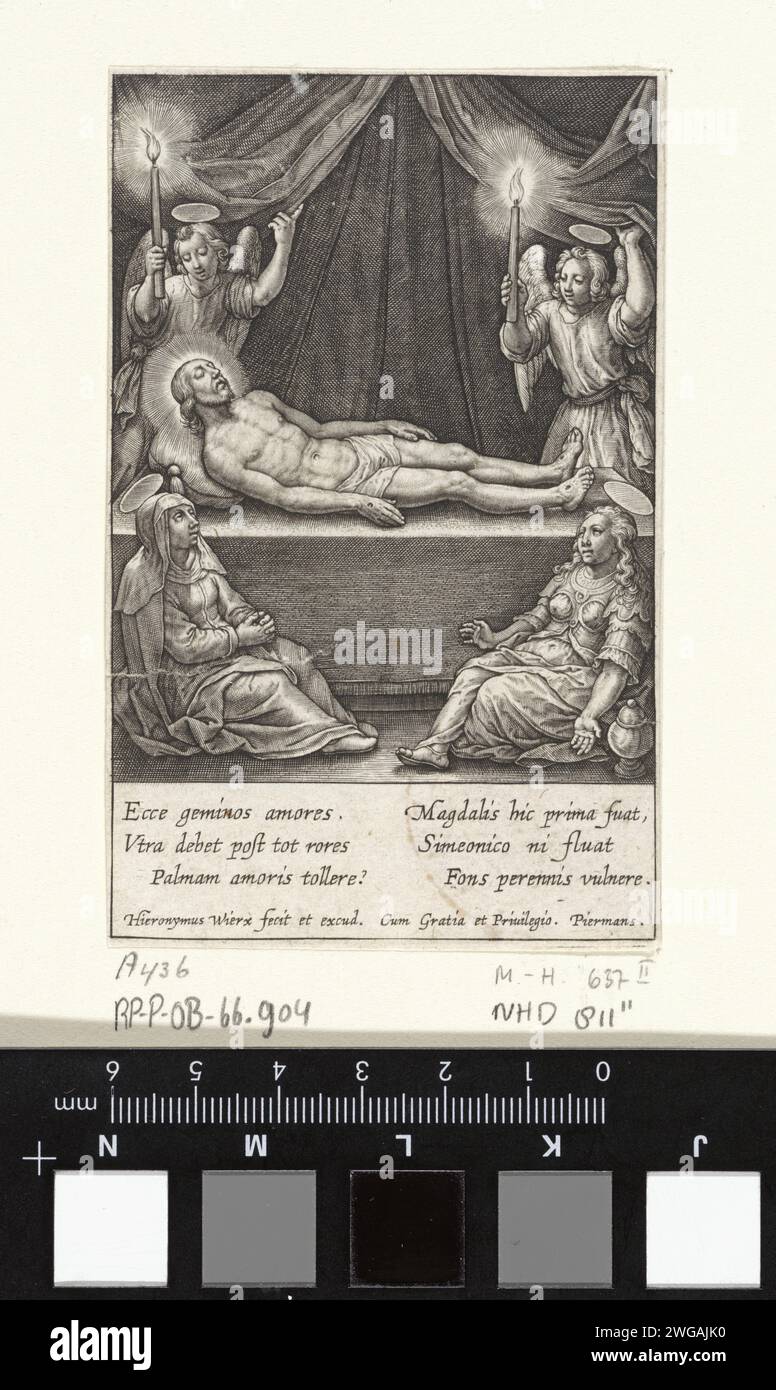 Bewening van Christus, Hieronymus Wierix, 1563 - before 1619 print The body of Christ is laid ...