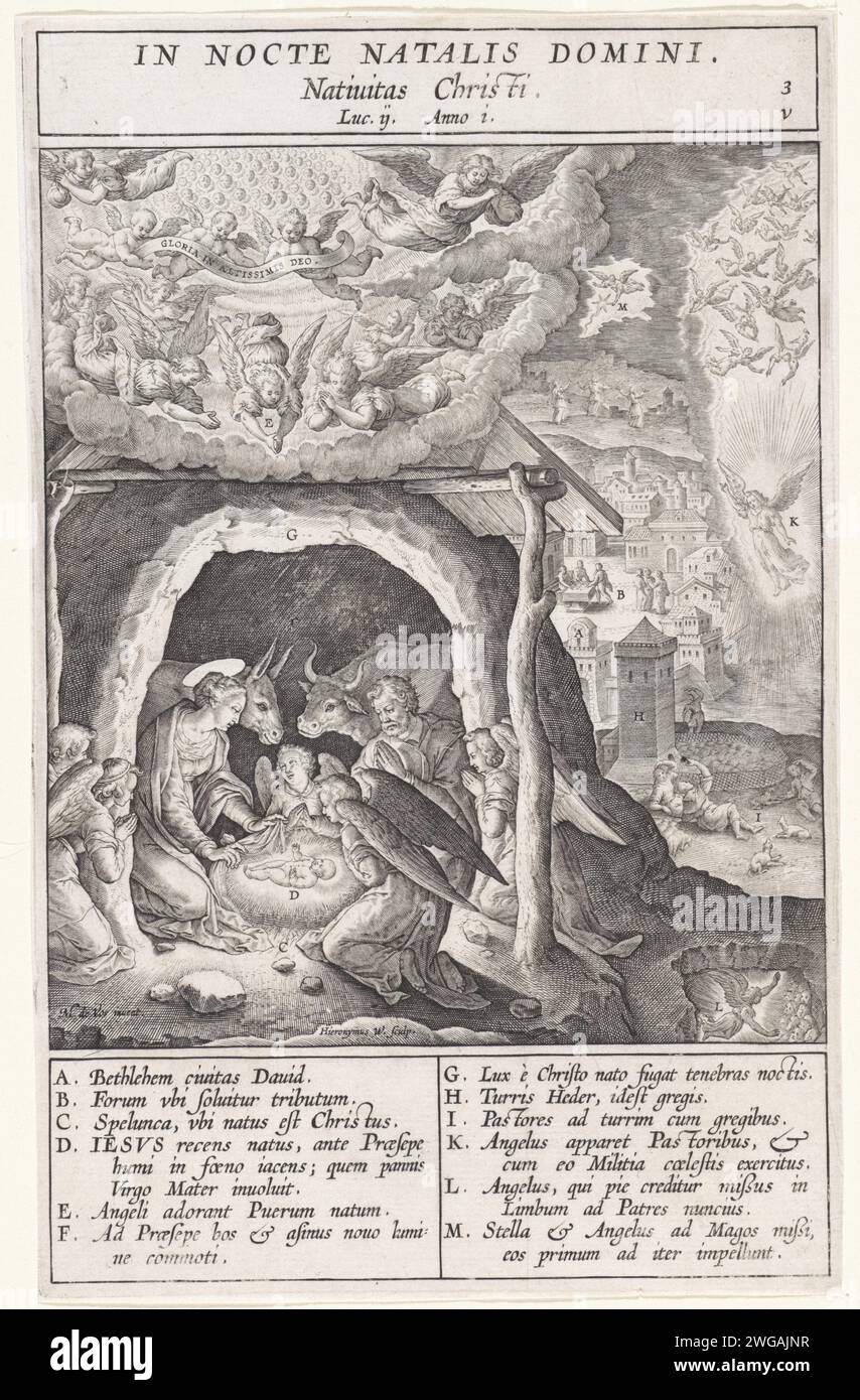 Birth of Christ, Hieronymus Wierix, After Maerten de Vos, 1593 print Maria, Joseph and four ...