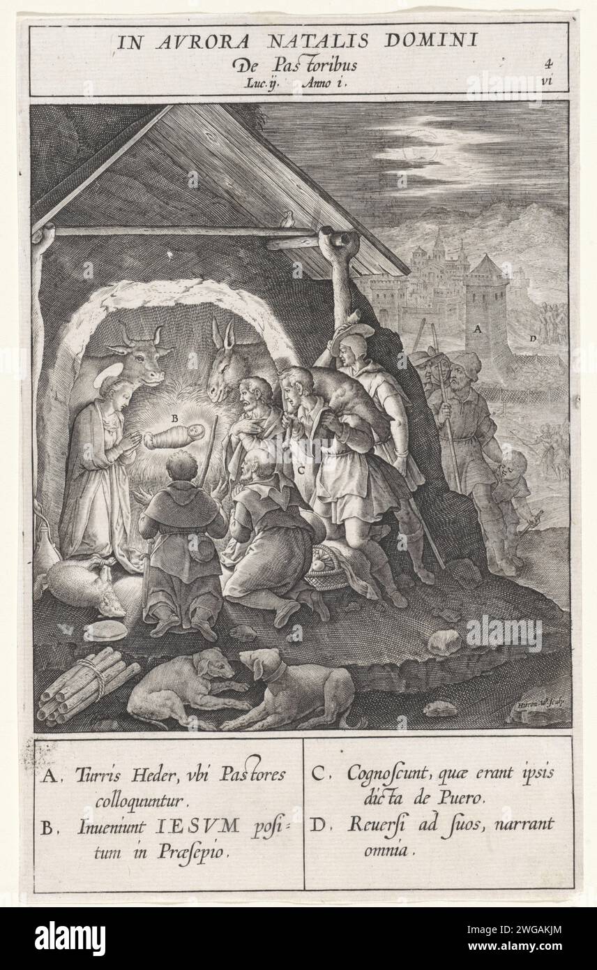 Adoration by the Shepherds, Hieronymus Wierix, After Bernardino Passeri, 1593 print Maria ...
