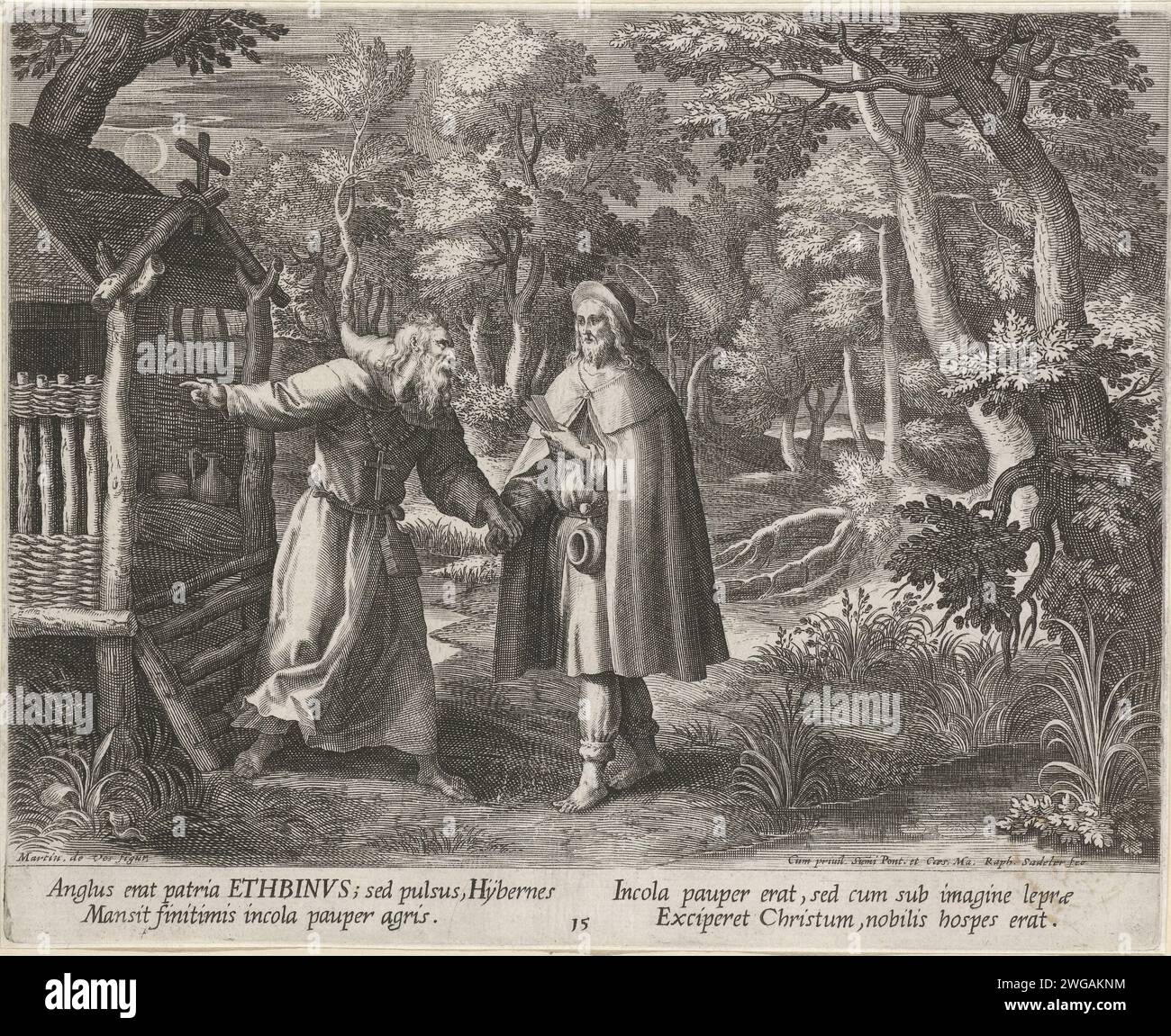 Saint Ethbin as a recluse, Raphaël Sadeler (I), After Maerten de Vos ...