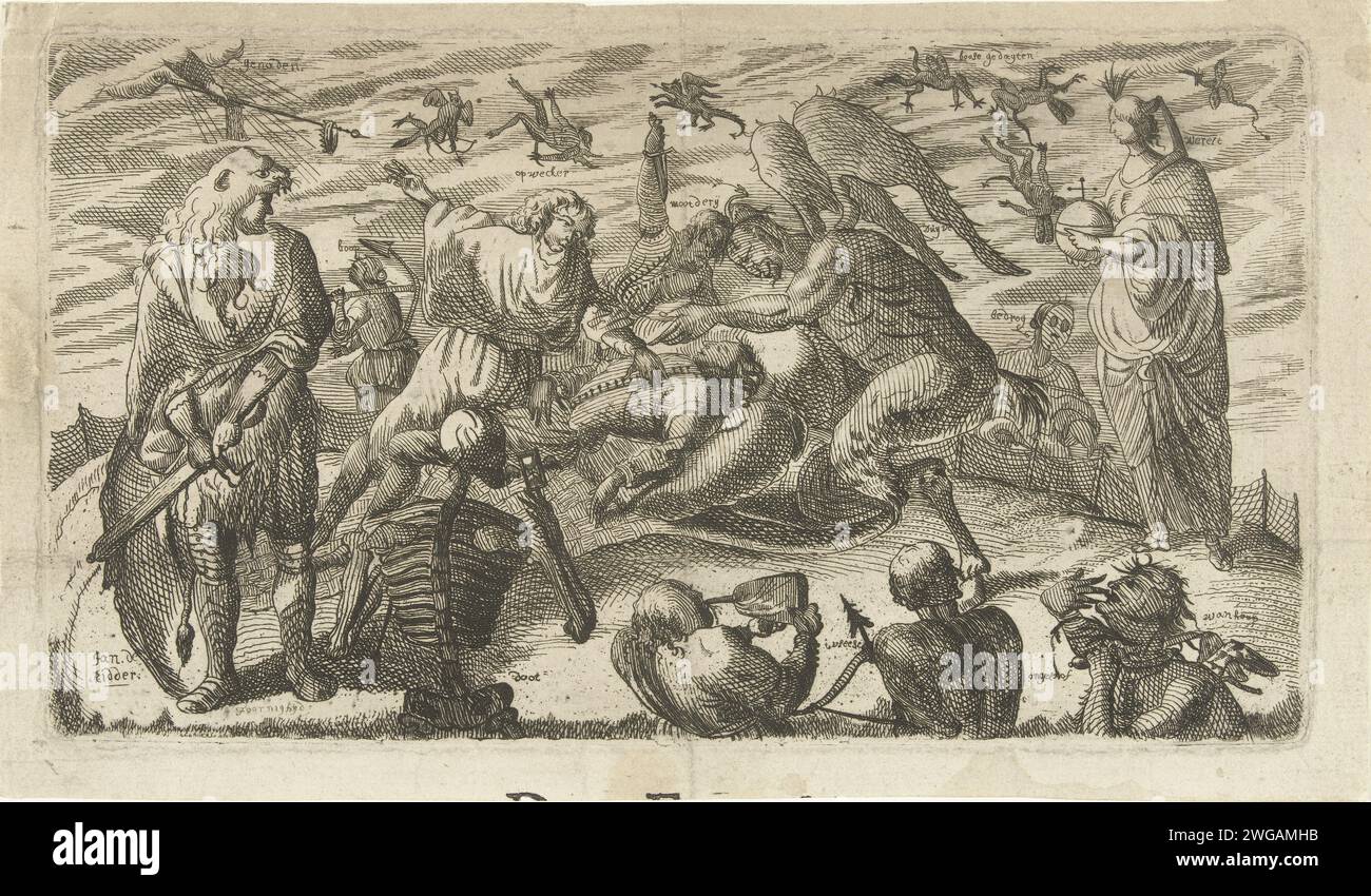 Sinner on his death bed, ca. 1720, 1680 - 1735 print A man on his death bed, he is surrounded by ...