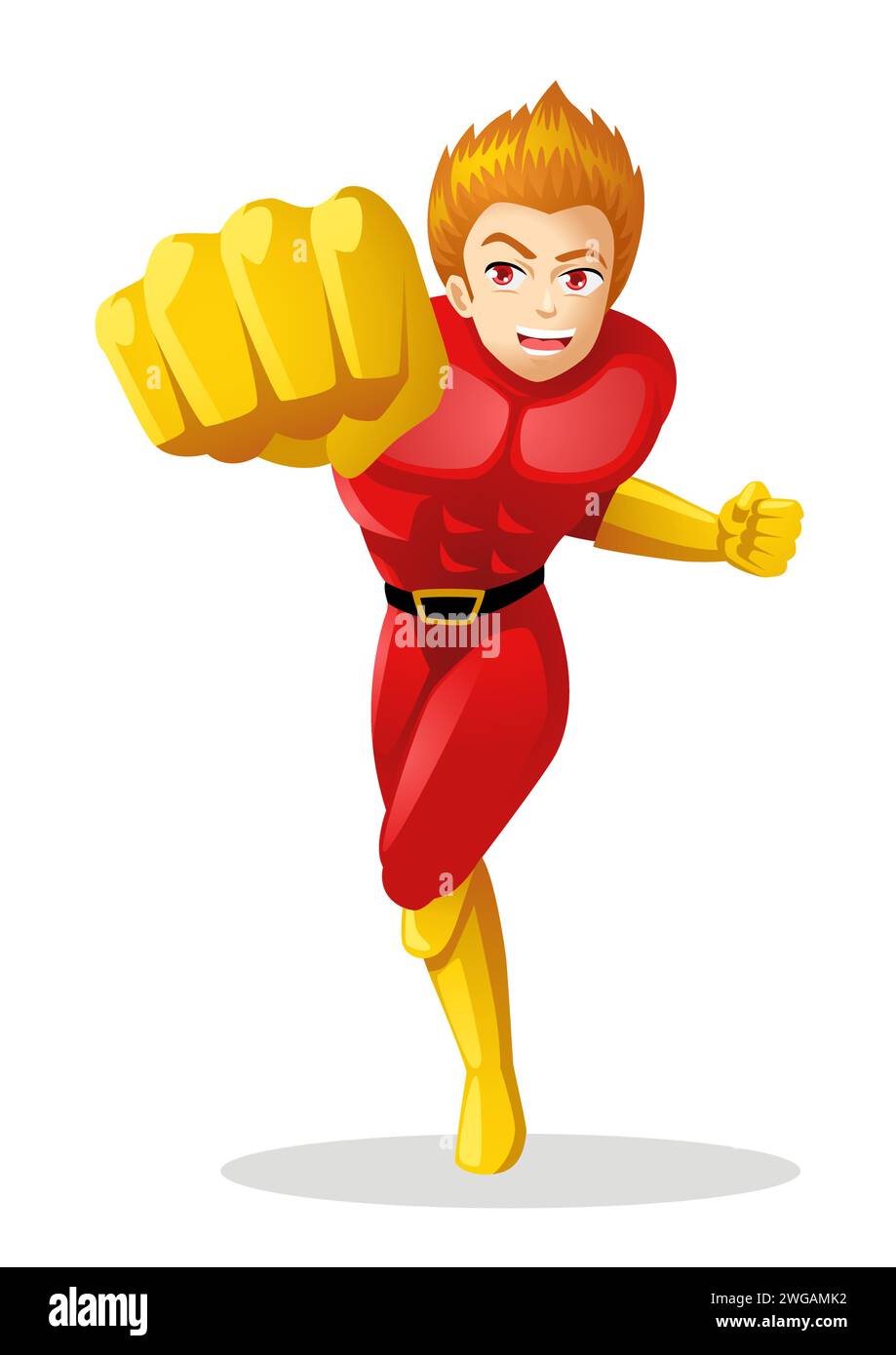 Cartoon illustration of a superhero in red suit throwing punch Stock ...