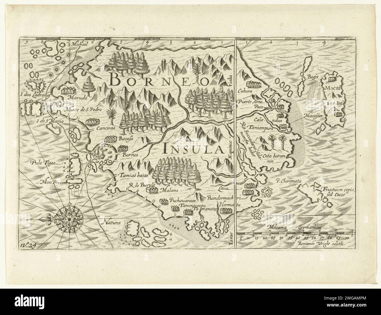 Map of the island of Borneo, 1601, 1646 print Map of the island of ...