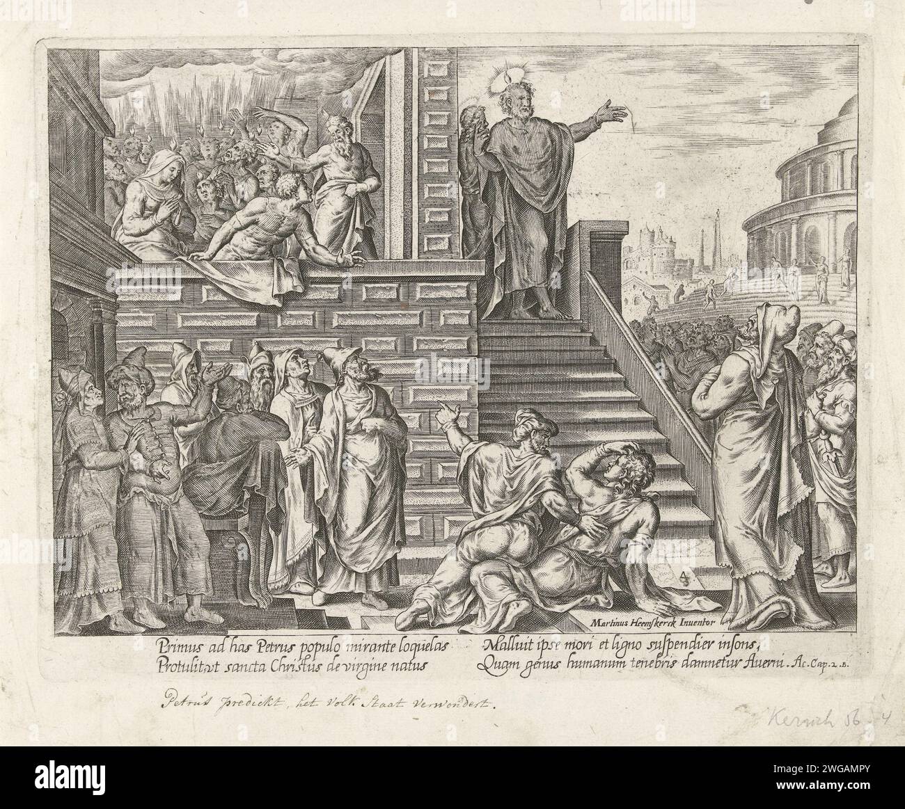 Petrus preaches in Jerusalem, Philips Galle, After Maarten van ...