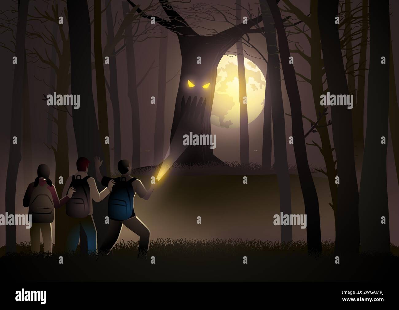 Children adventure in the jungle and find a scary tree monster ...