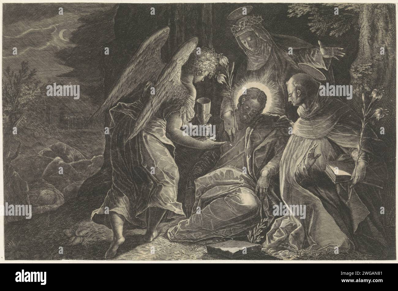 Christ is comforted in Getsemane by an angel, the Holy Dominicus and ...