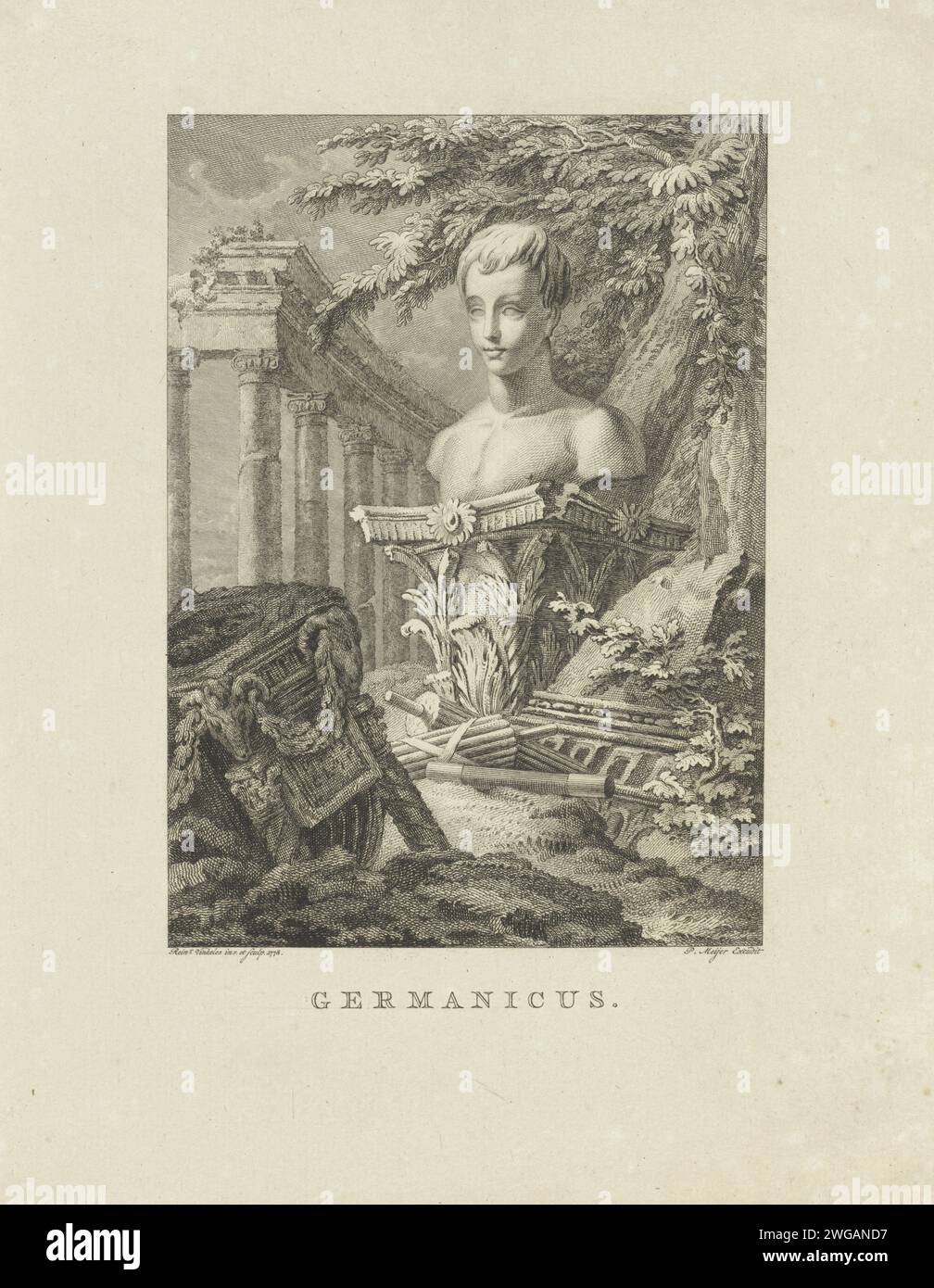 Bust van Germanicus in a landscape, Reinier Vinkeles (I), 1778 print ...