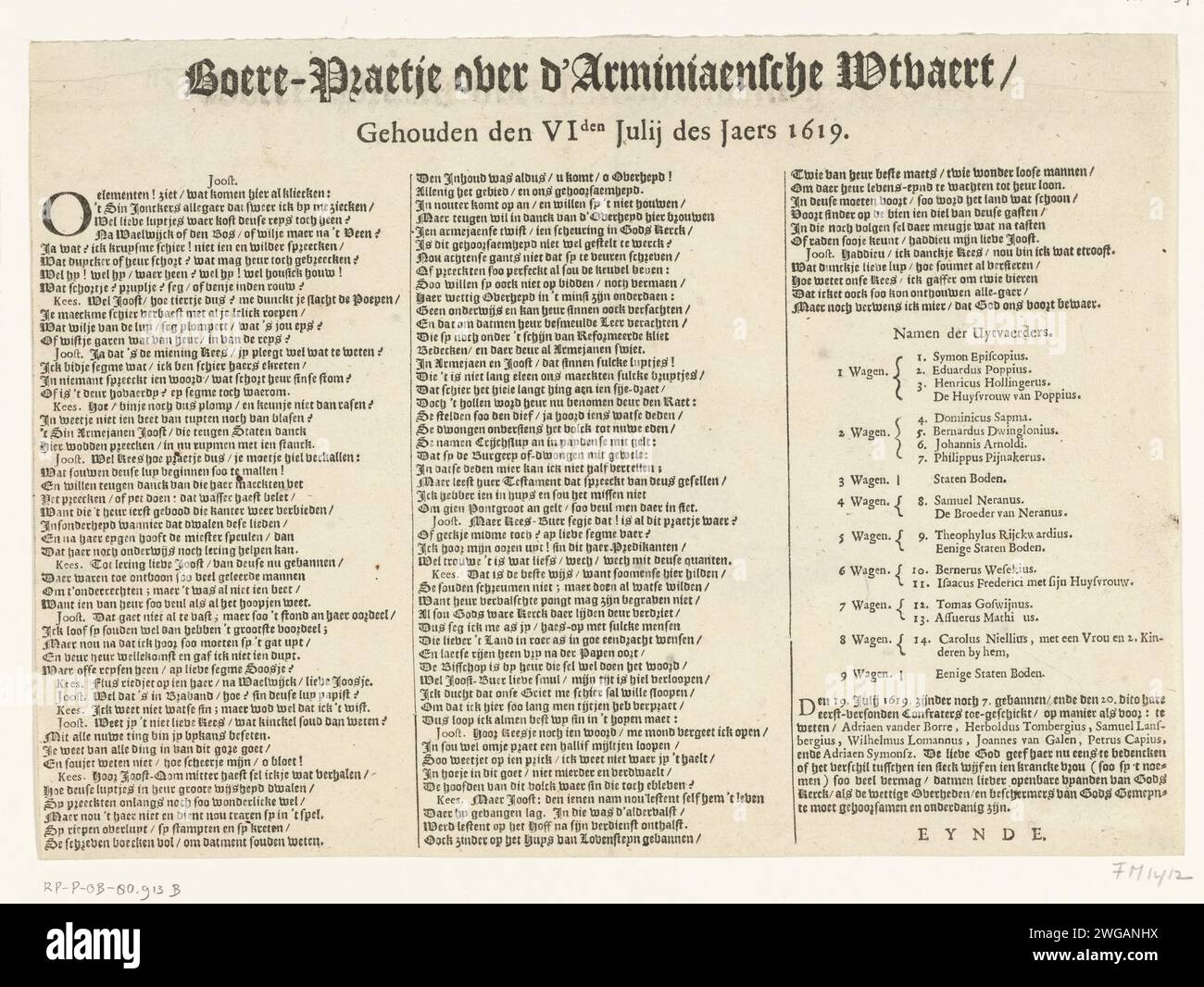 Exodus of the Remonstrant pastors, 1619, 1619 text sheet Text sheet ...