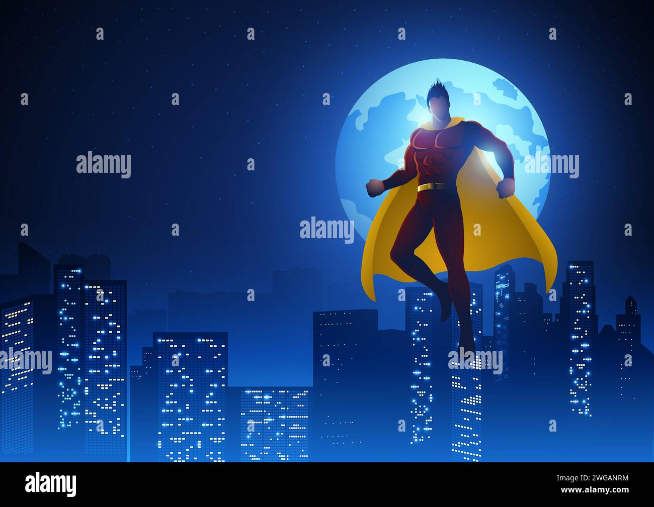 Silhouette city skyline full moon Stock Vector Images - Alamy