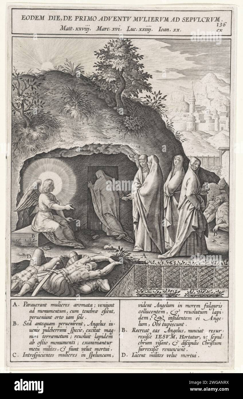 Three Maria's at the empty grave, Antonie Wierix (II), After Bernardino Passeri, 1593 print ...