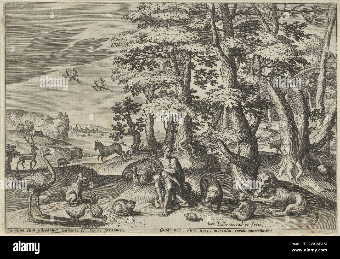 Orpheus, musician for the animals, Johann Sadeler (I), After Gillis ...