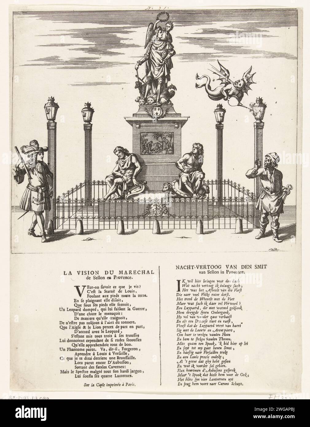 Cartoon on the monument founded in honor of Lodewijk XIV on the Place ...