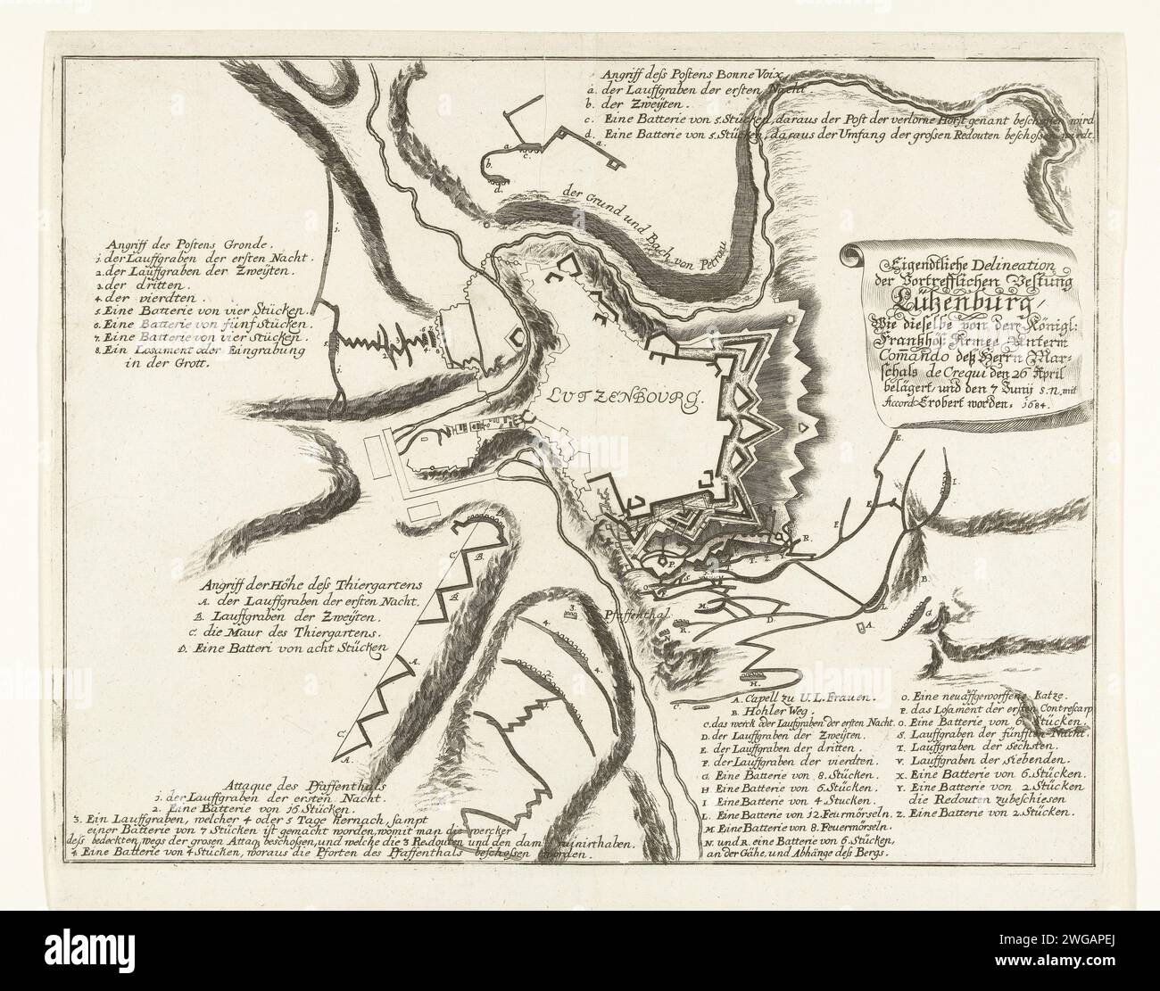 Siege of Luxembourg by the French, 1684, 1684 print Map of the ...