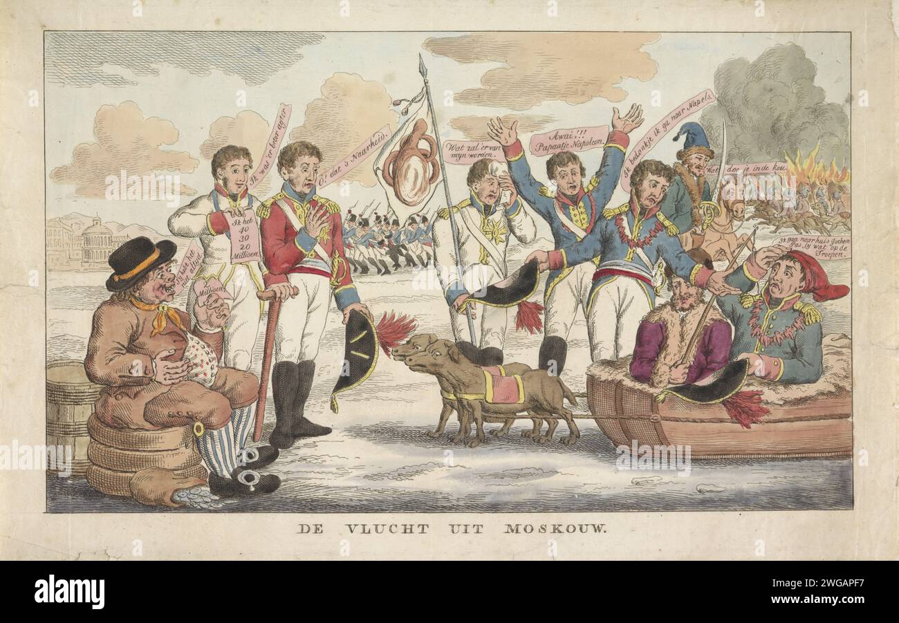 Napoleon Flee from Russia, 1812, Anonymous, 1812 print Cartoon on the ...