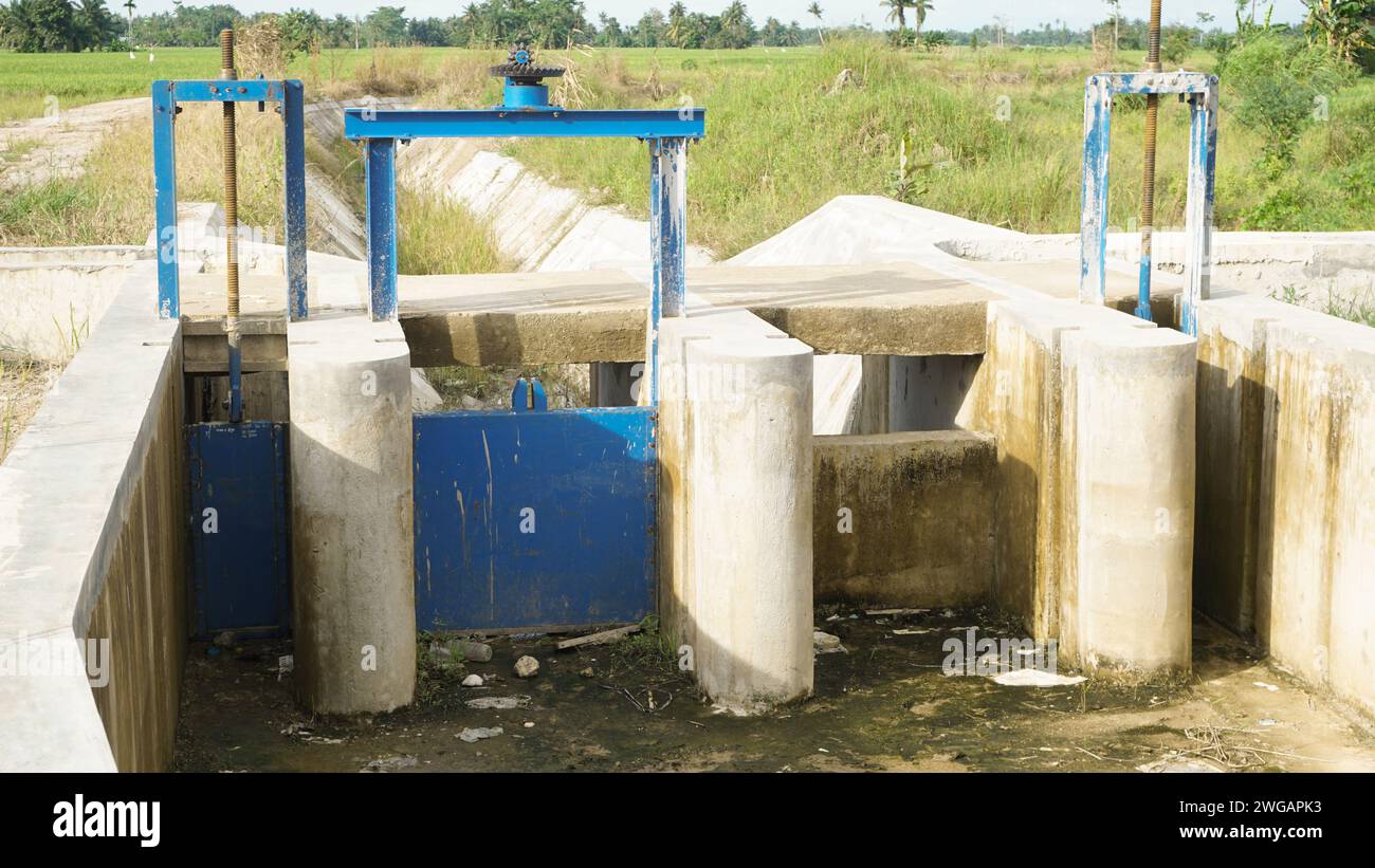 Small dam in rice fields in the dry season Stock Photo - Alamy
