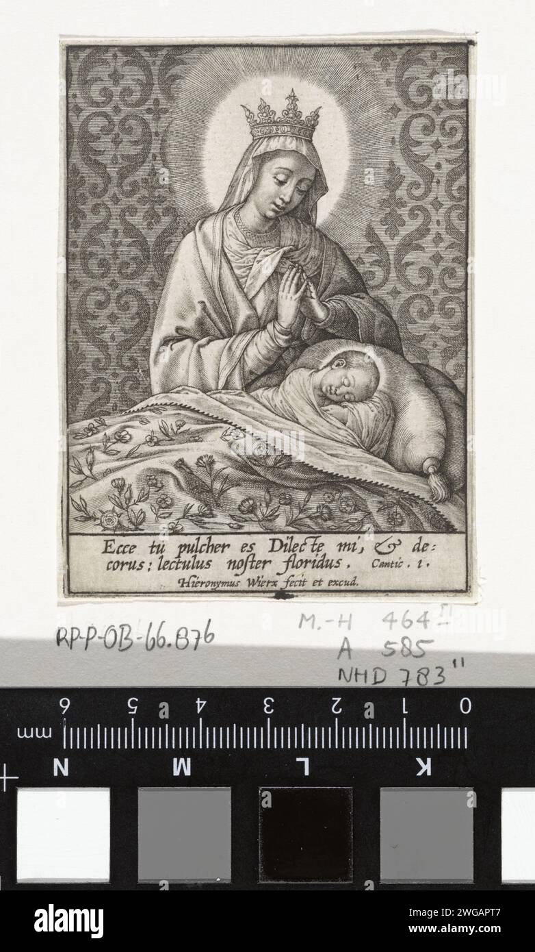 Maria and the sleeping Christ child, Hieronymus Wierix, 1563 - Before 1619 print The crowned ...