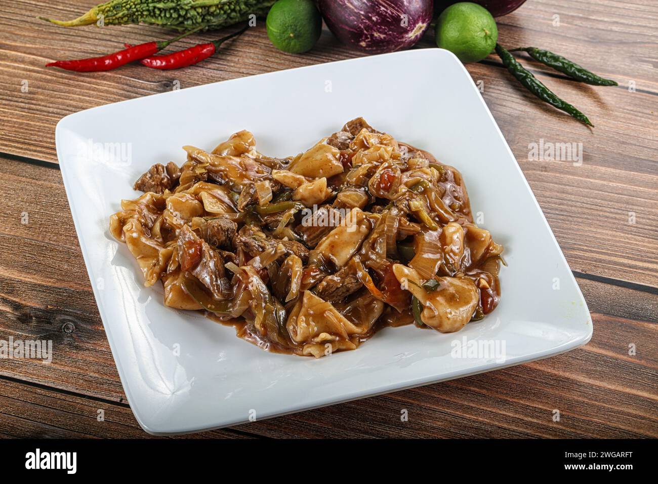 Tibetian cuisine - thenthuk noodles with beef and spices Stock Photo ...