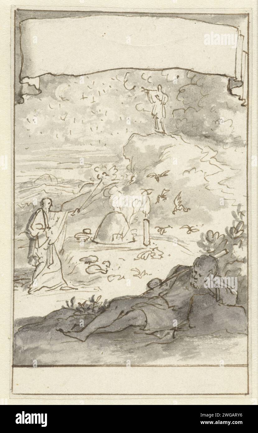 Design for a title page with three scenes from the life of Abraham ...