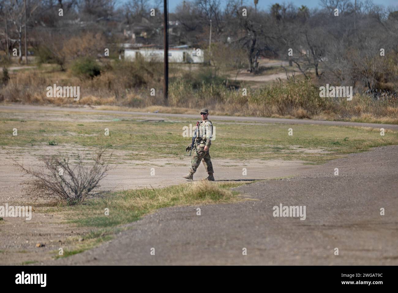 EAGLE PASS, TEXAS - FEBRUARY 3: A member of the U.S. Border Patrol ...