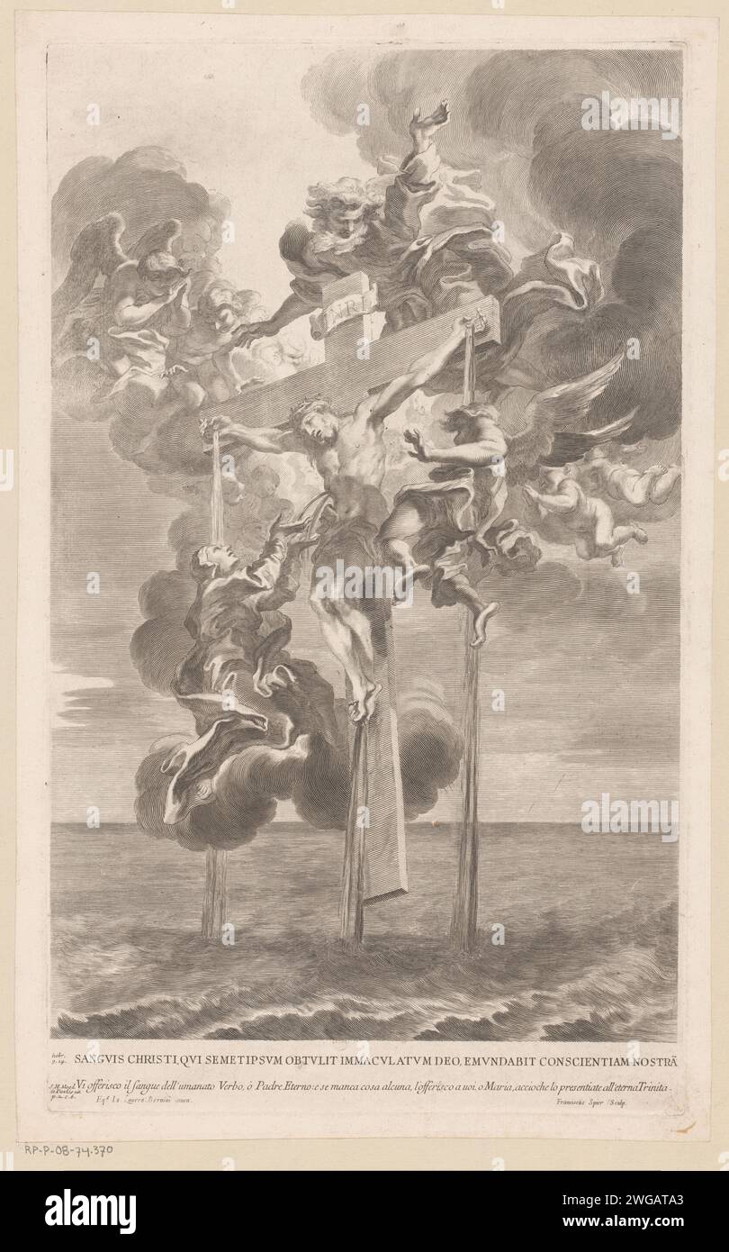 Christ on the cross, the blood that flows from its wounds forms an ...