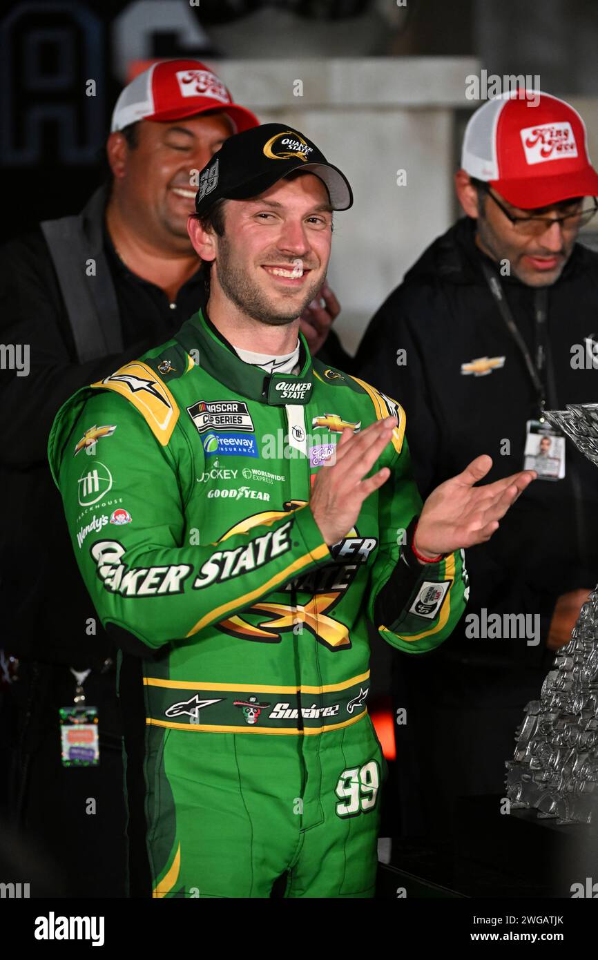 LOS ANGELES, CA - FEBRUARY 03: Daniel Suarez (#99) celebrates after ...