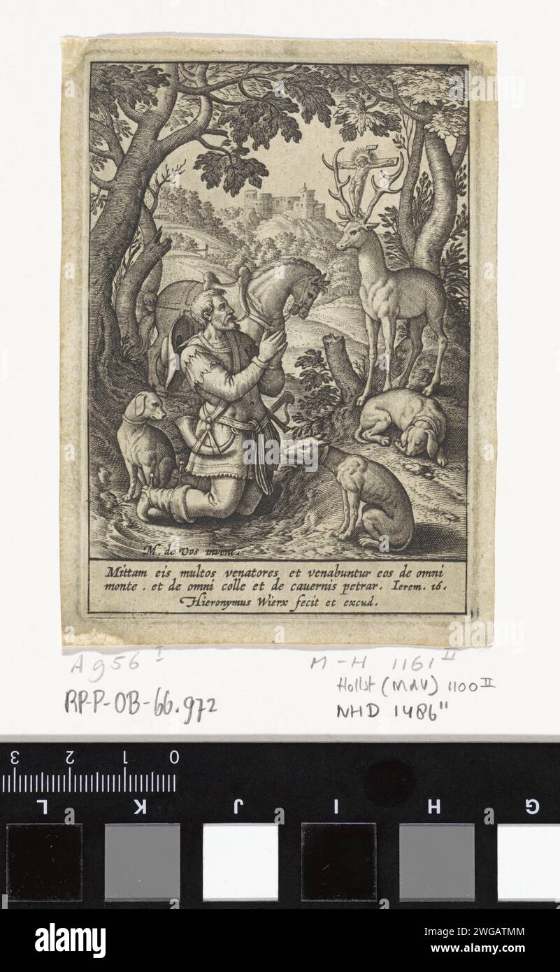 Conversion of H. Hubertus, Hieronymus Wierix, After Maerten de Vos, 1563 - Before 1619 print The ...