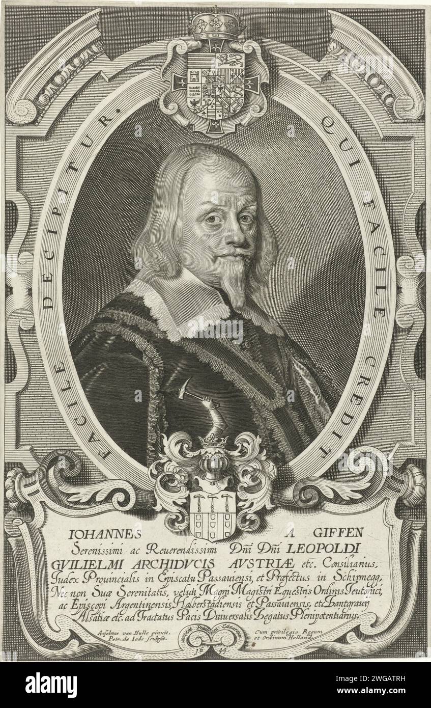 Portrait of Johann van Giffen, Pieter de Jews (II), After Anselm of them, 1649 print Portrait of ...