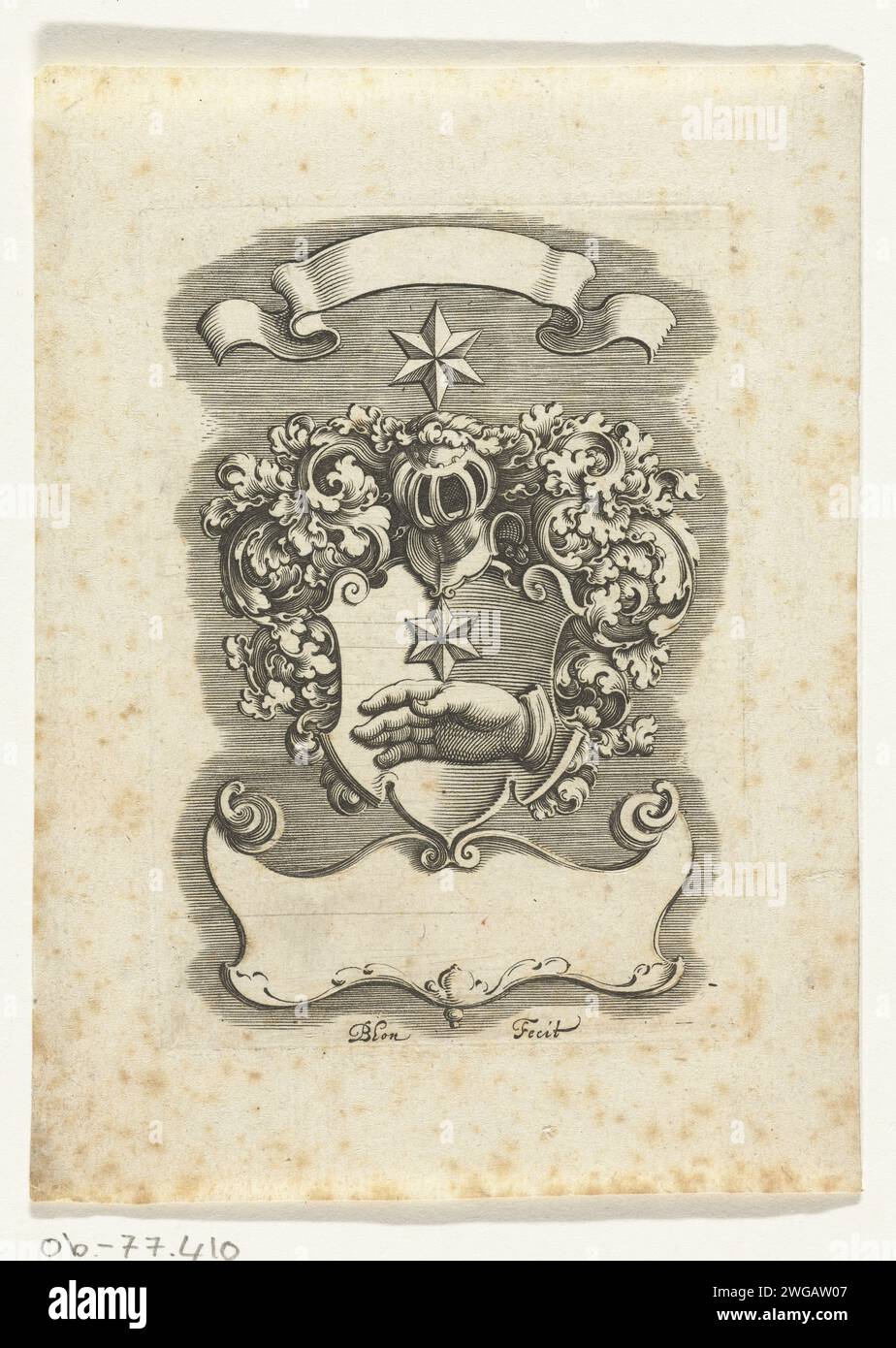 Coat of arms with hand and star, c. 1600 - c. 1699 print From series with 6 coats of arms paper ...