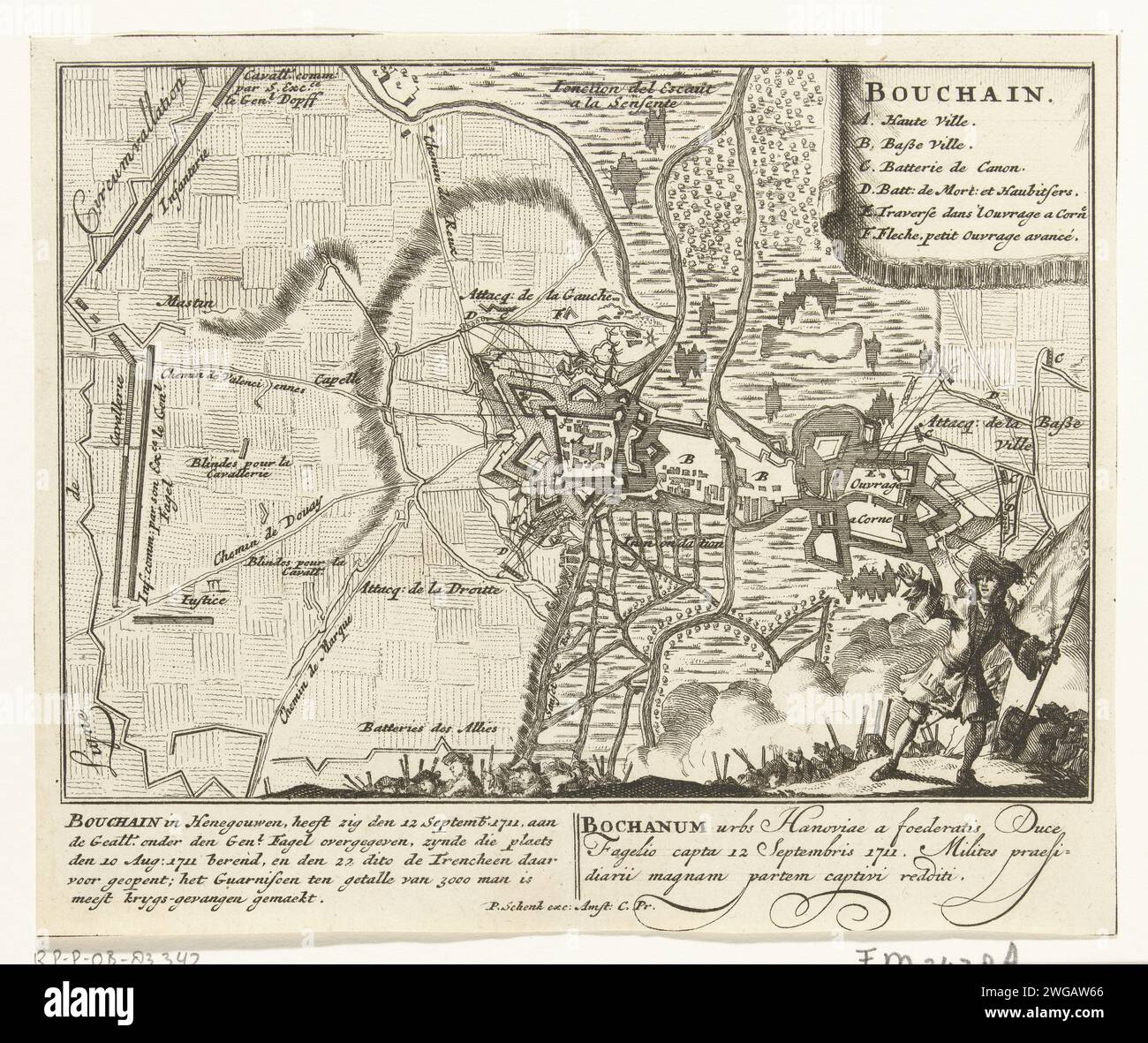 Siege of Bouchain, 1711, 1711 print Map of the northern French city of ...