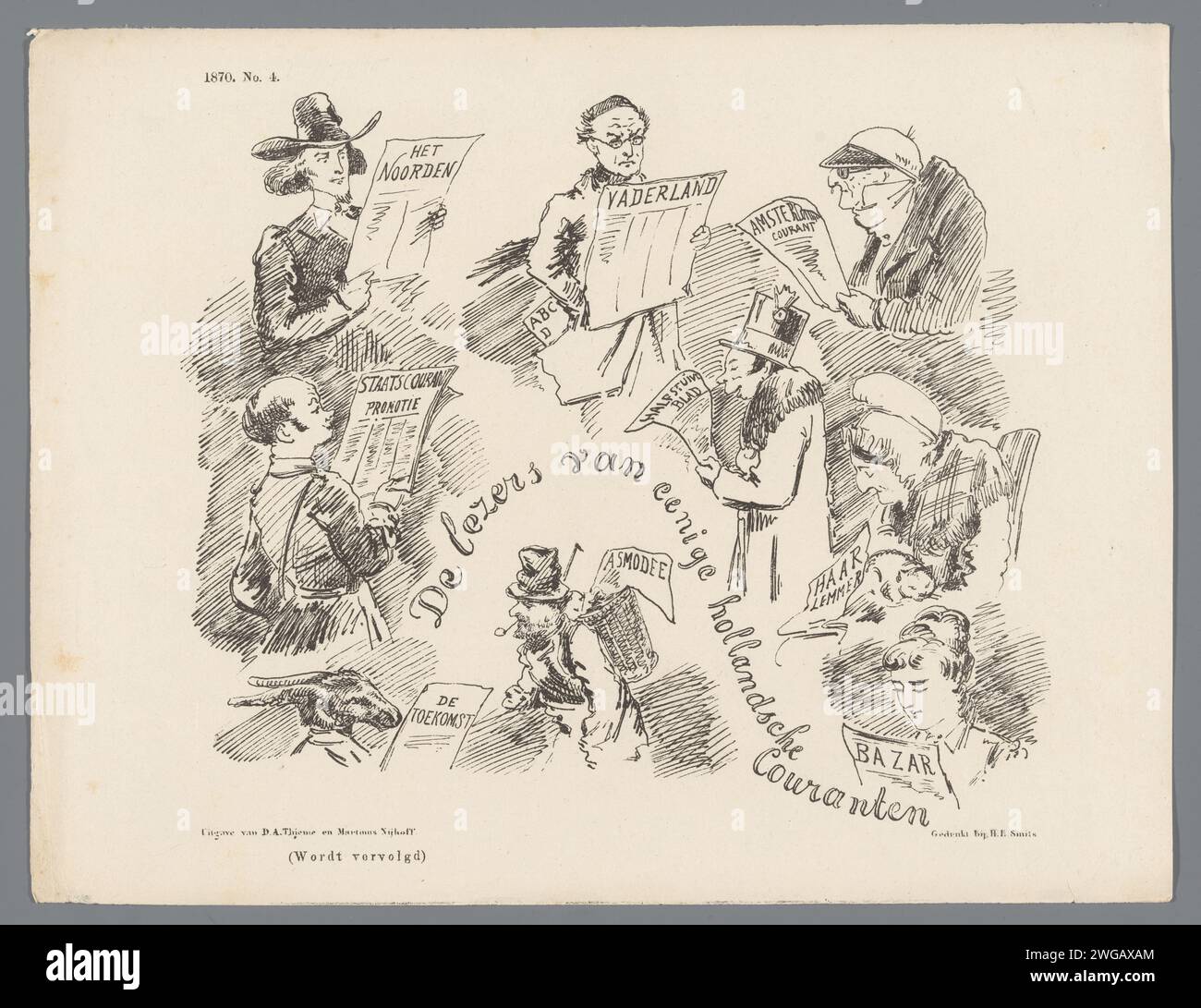 Cartoon on the different types of current readers, 1870, 1870 print ...