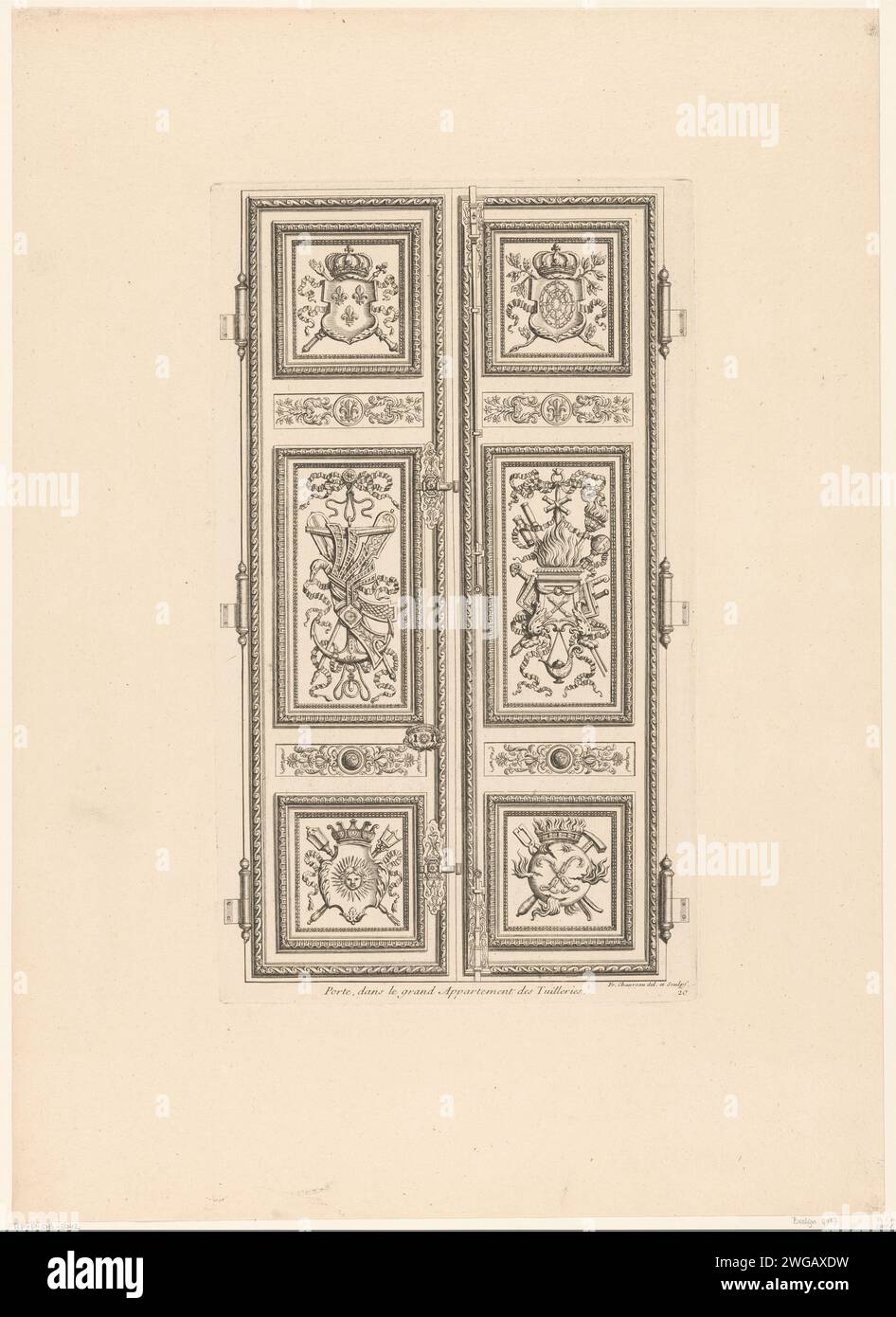Door with trophies and shields, François Chauueau, 1670 - 1676 print A ...