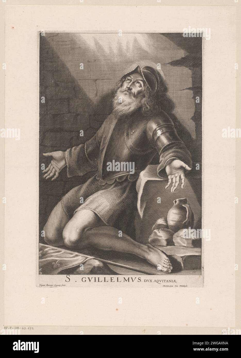 Heilige Willem van Aquitanië, Jean Couvay, after Claude Vignon, 1632 ...