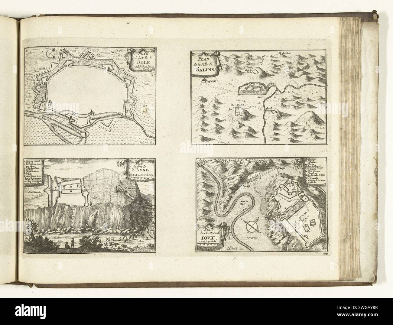 Plans of Dôle, Salins, St. Anne and Joux, 1726, 1726 print Plans of the ...