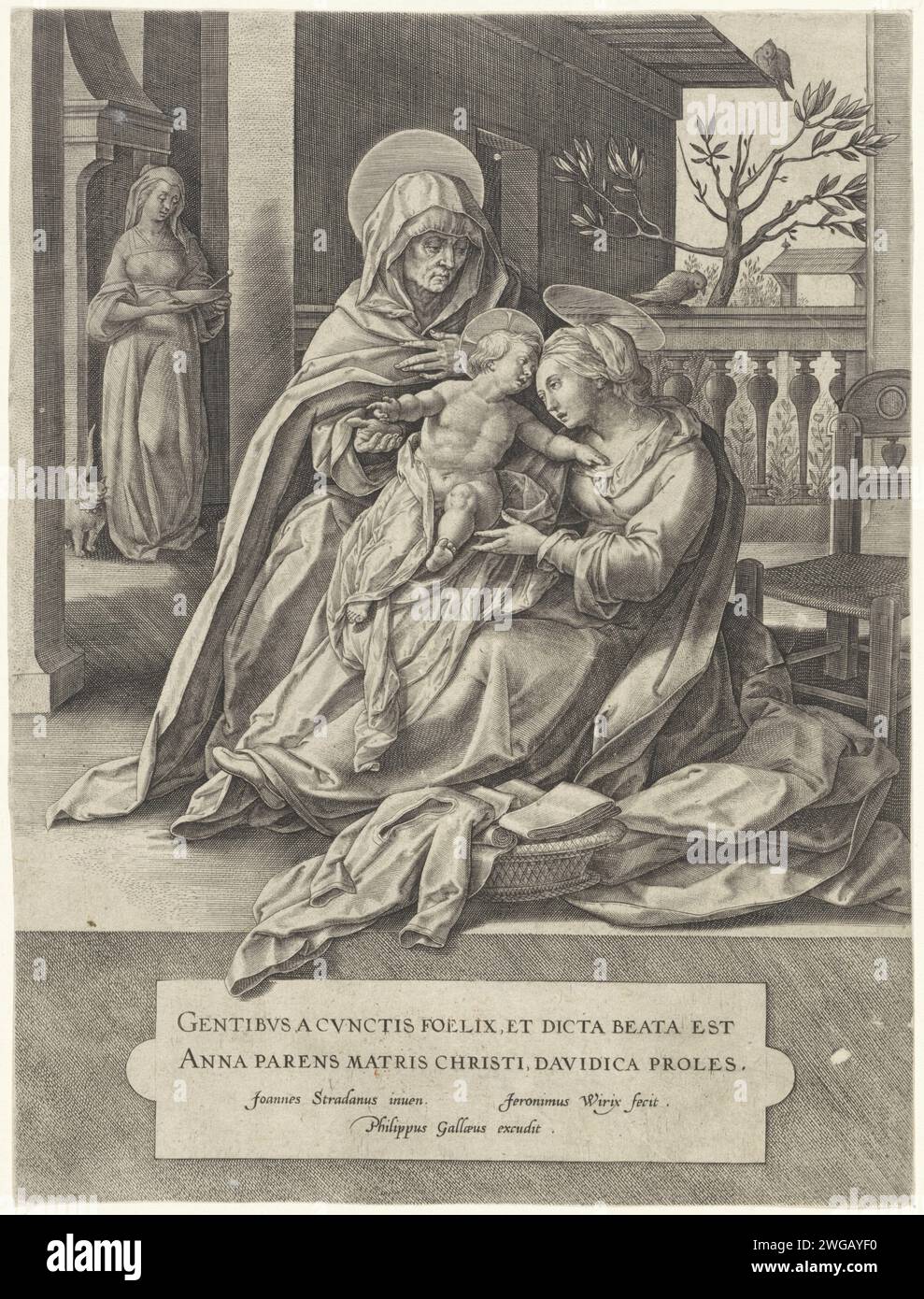 Anna in Drieën, Hieronymus Wierix, after Jan van der Straet, 1563 - Before 1612 print Maria is ...