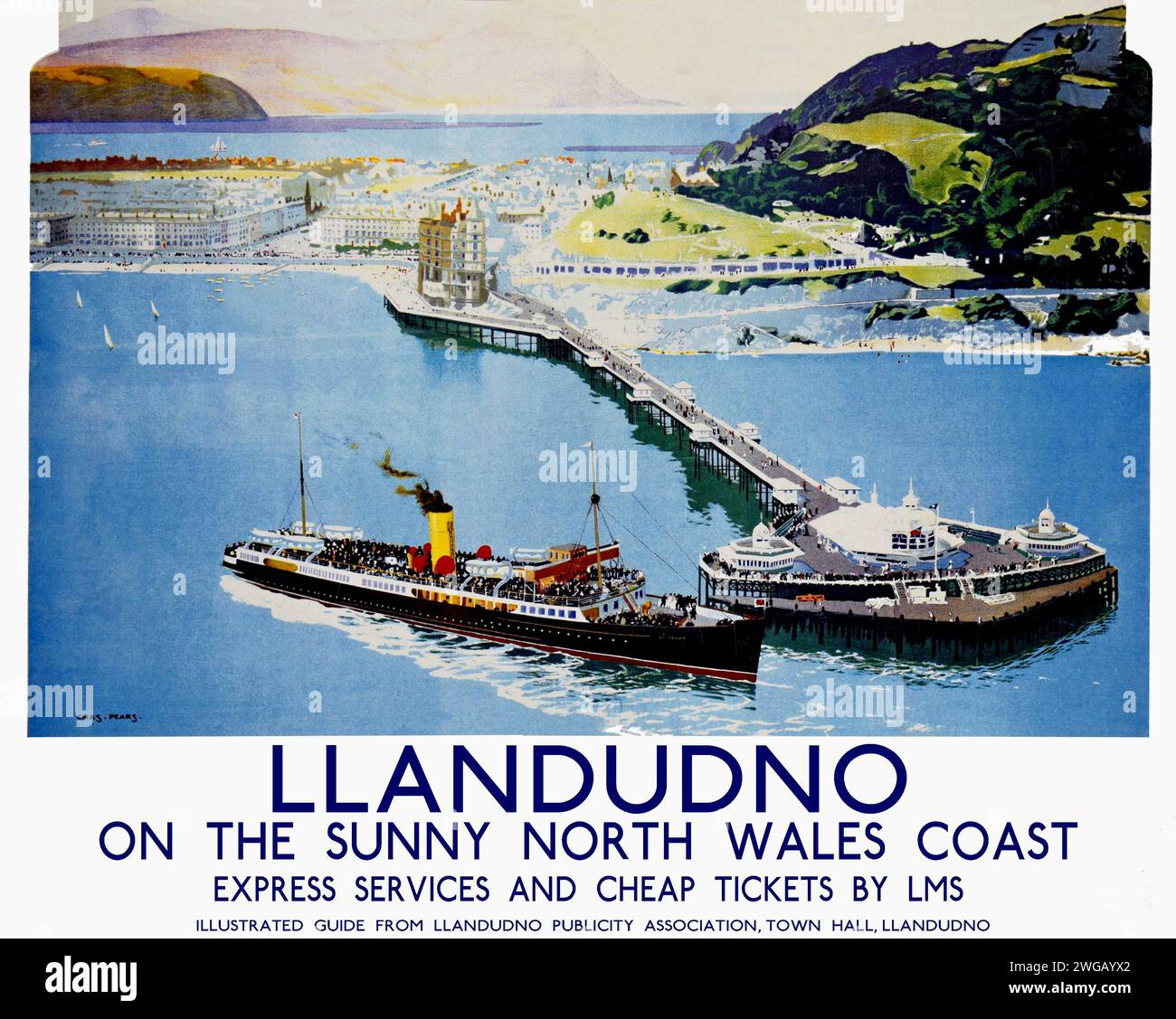 A vintage LMS Railway travel poster advertising Llandudno in North ...