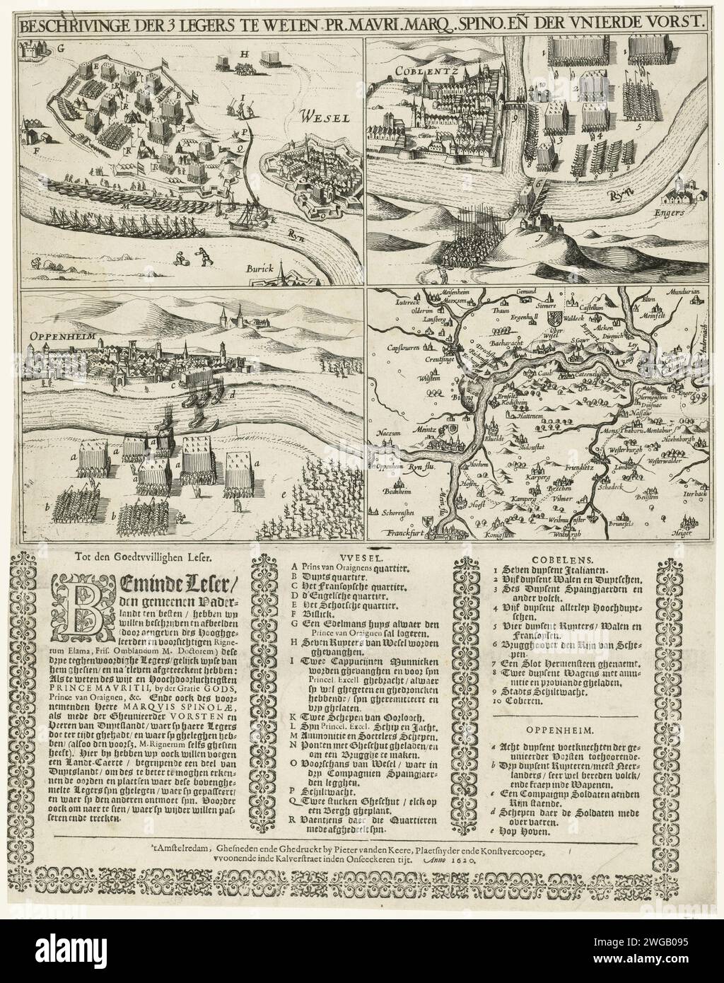The three armies in the Rhineland, 1620, 1620 print The three armies in ...