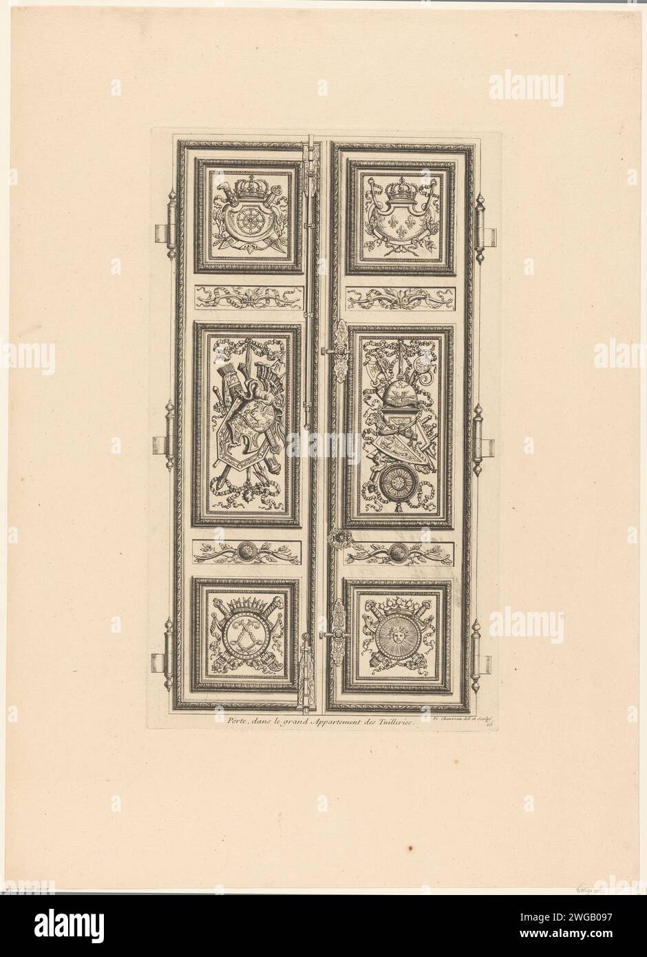Door with weapon trophies and shields, françois chauueau, 1670 - 1676 ...